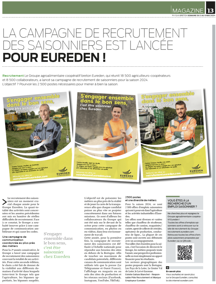 LA CAMPAGNE DE RECRUTEMENT DES SAISONNIERS EST LANCÉE POUR EUREDEN ...
